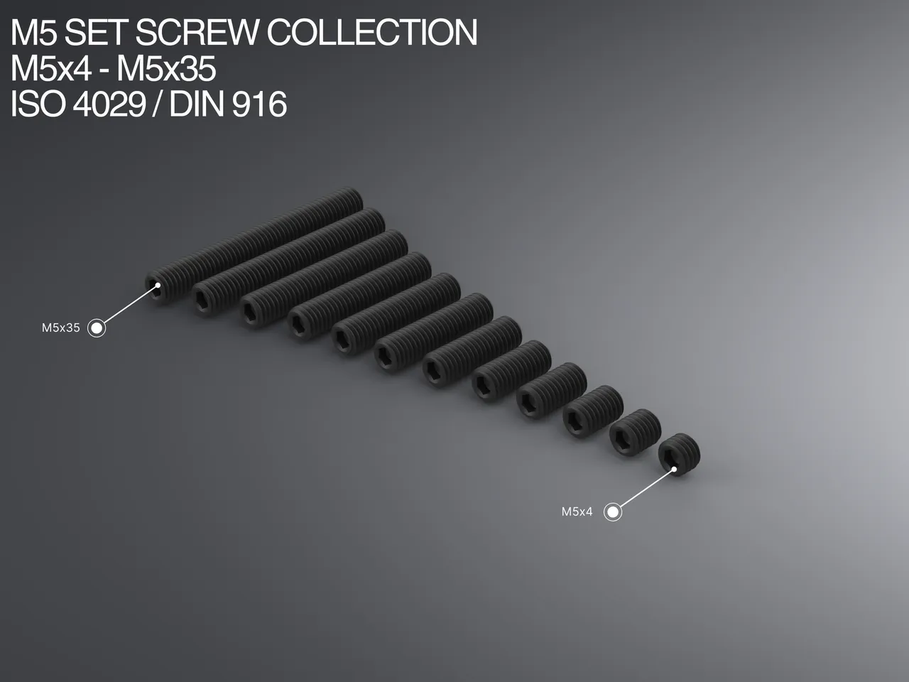 M5 Set Screw Collection M5x4-M5x35 ISO 4029 / DIN 916 by Tycho Design ...