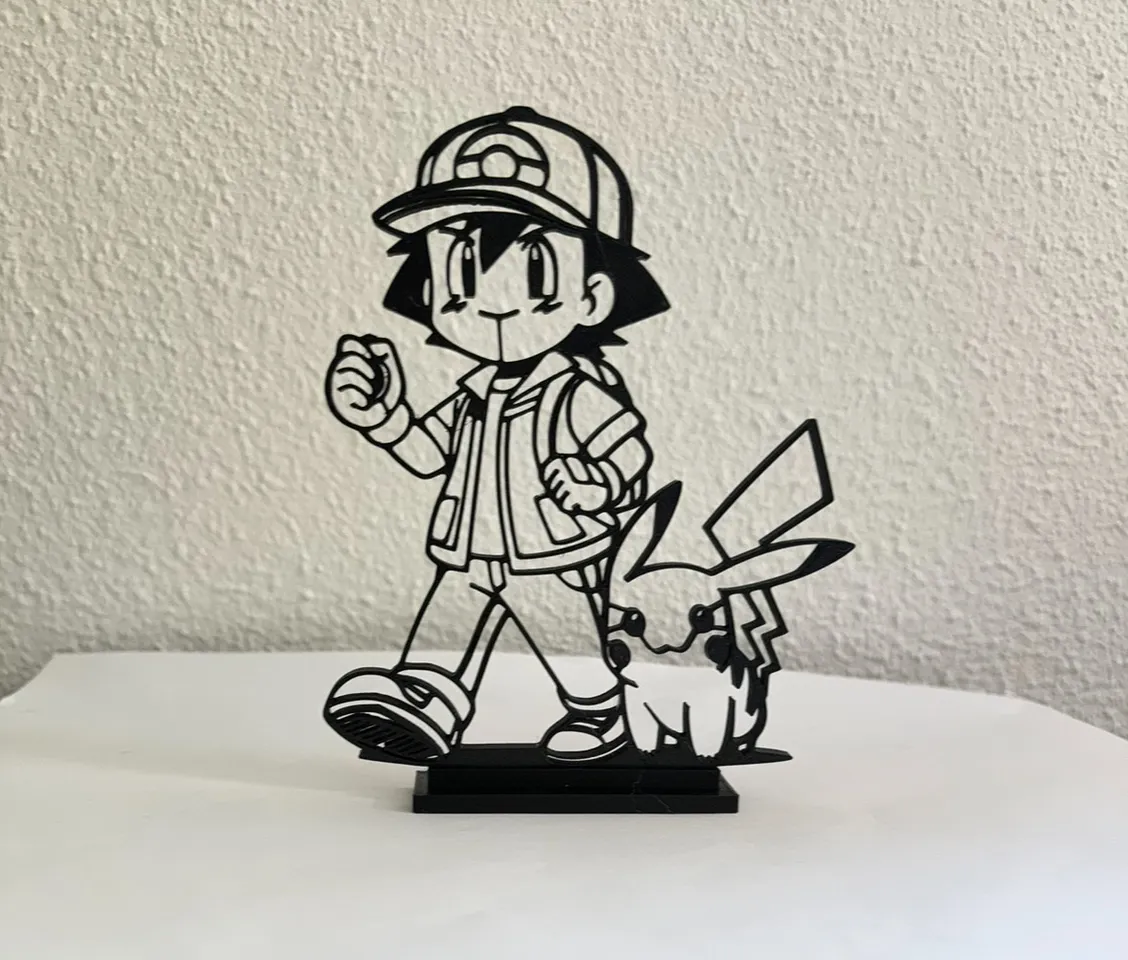 Ash And Pikachu Line Art By 3dprintastica Download Free Stl Model