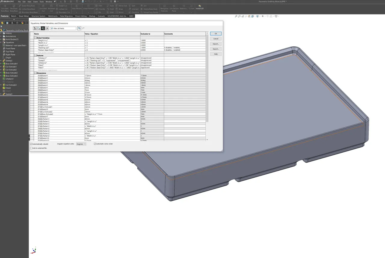 Solidworks Parametric Gridfinity Block by WildBill | Download free STL model | Printables.com