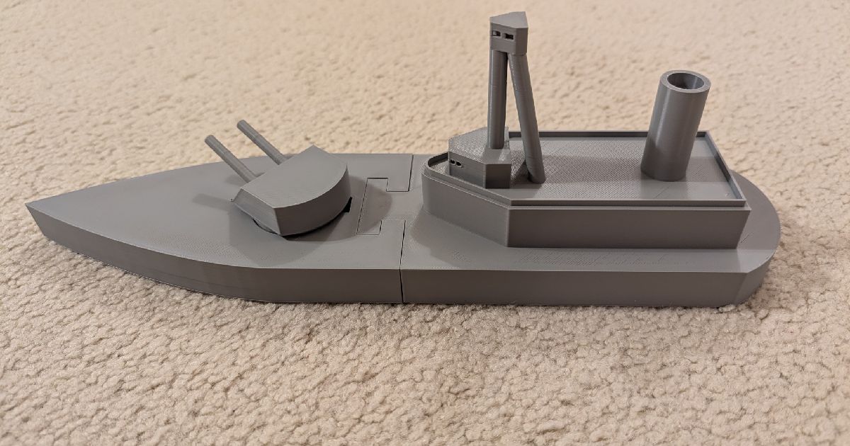 Simple Naval Monitor Warship (Snap Fit Turret and Hull) by print_snail ...