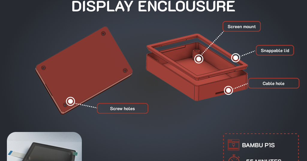 Waveshare 4.3" DSI Capacitive Touchscreen Display Enclousure by Joachim | Download free STL ...
