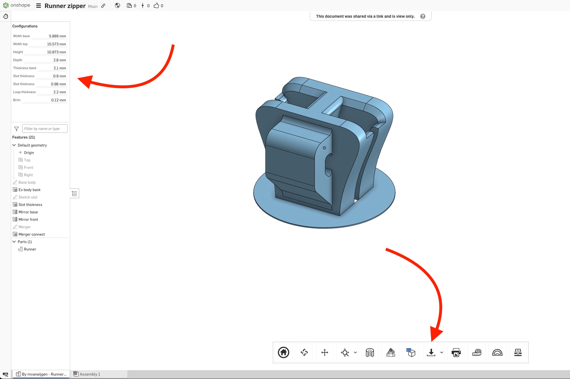 Runner zipper slider (OnShape fully parametric) by mvaneijgen ...