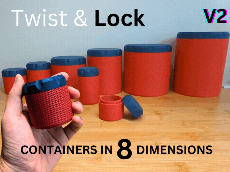 Twist & Lock Containers V2|8 Sizes por aop | Descargar modelo STL ...
