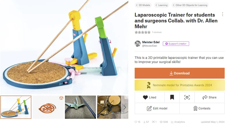 Exercise for Laparoscopic trainer (medical students) by Meister Edel ...