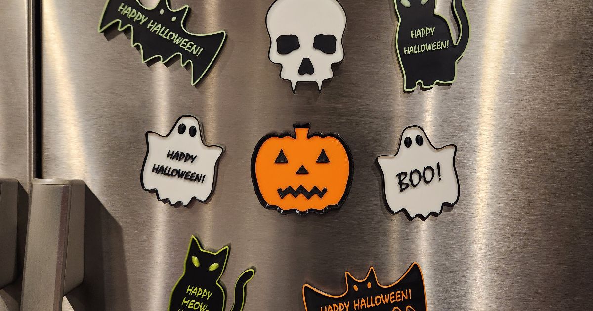 Halloween Magnet Set w/Ghosts, Pumpkin, Black Cats, Skull and Bats by ...