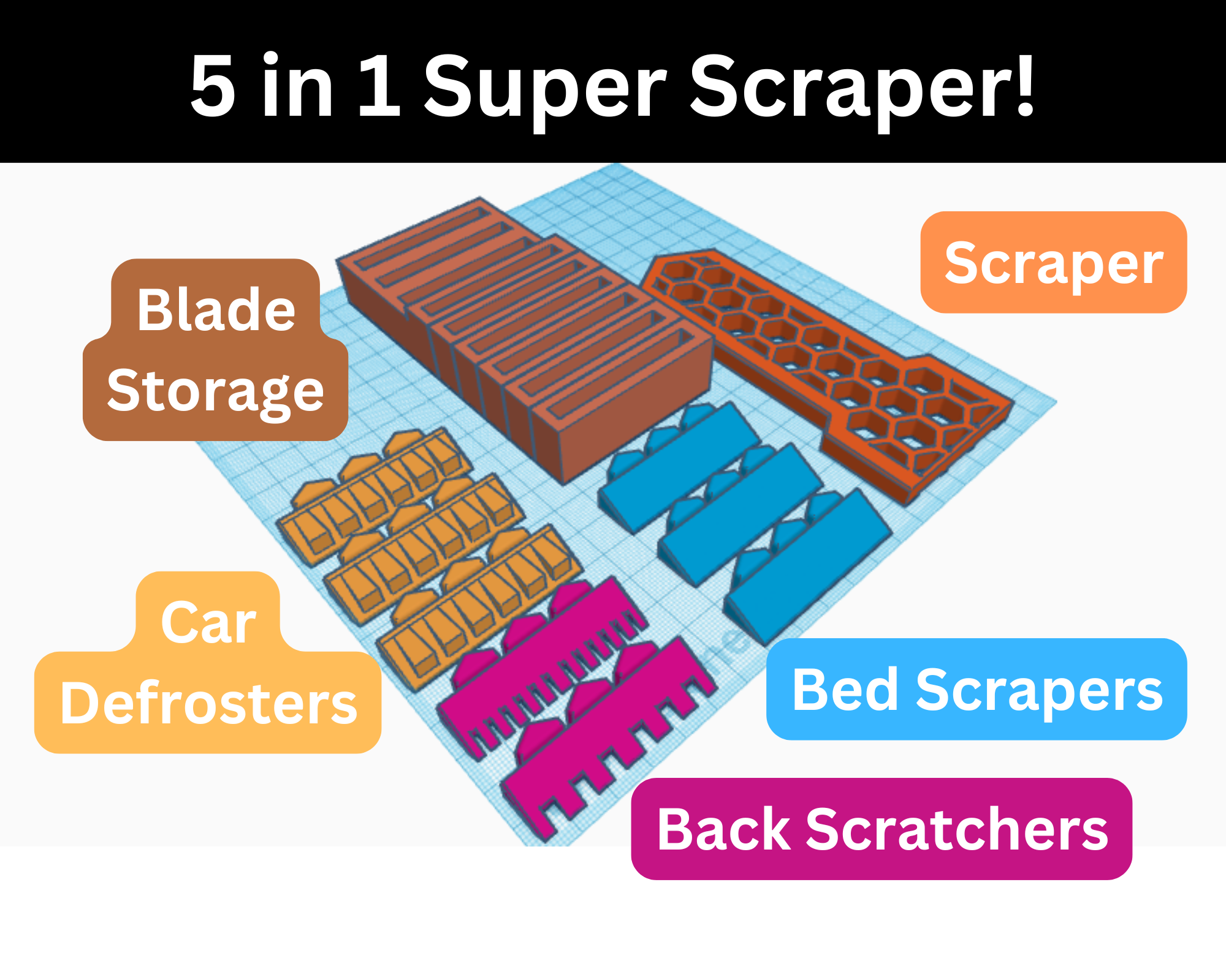 5 IN 1 Super Scraper! Print scraper, car defroster, & back scratcher! by bricksalad | Download ...