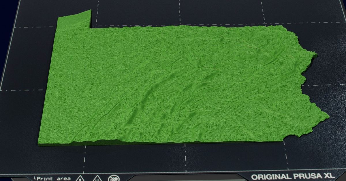 Topographical Map Of Pennsylvania da Simmer65 | Scarica il modello STL ...