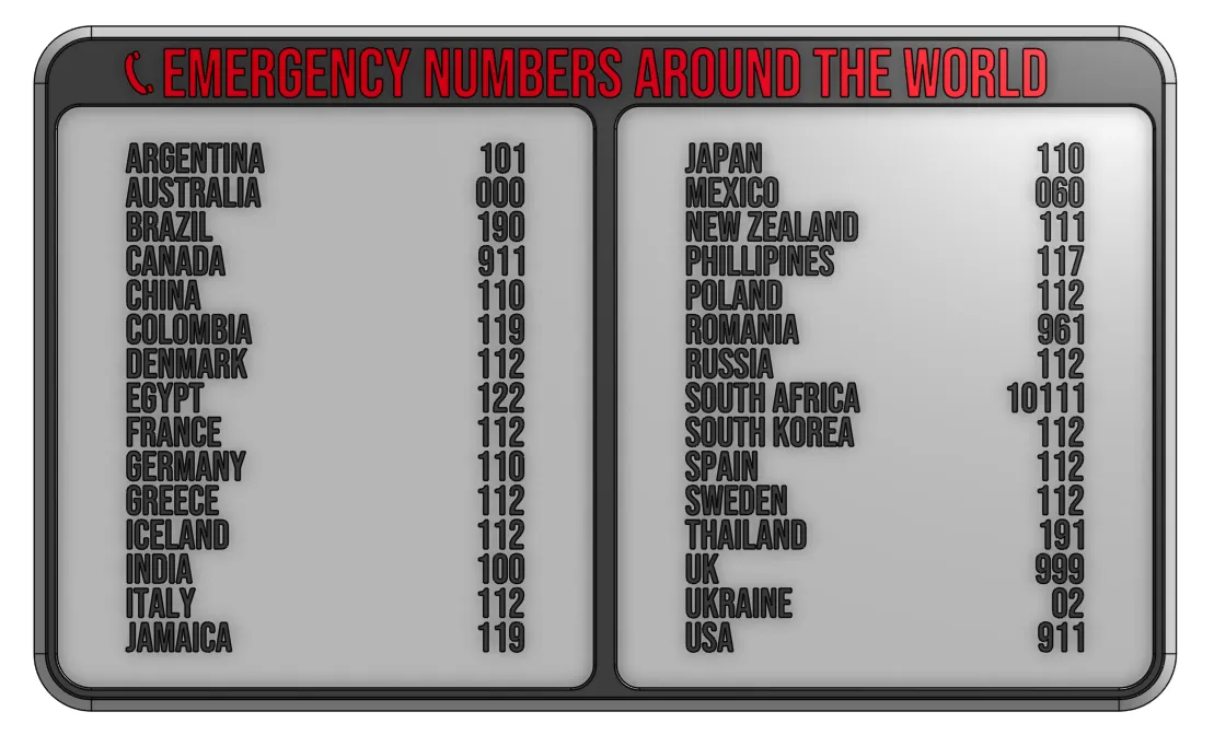 Emergency Numbers Around The World by Edge231 | Download free STL model ...