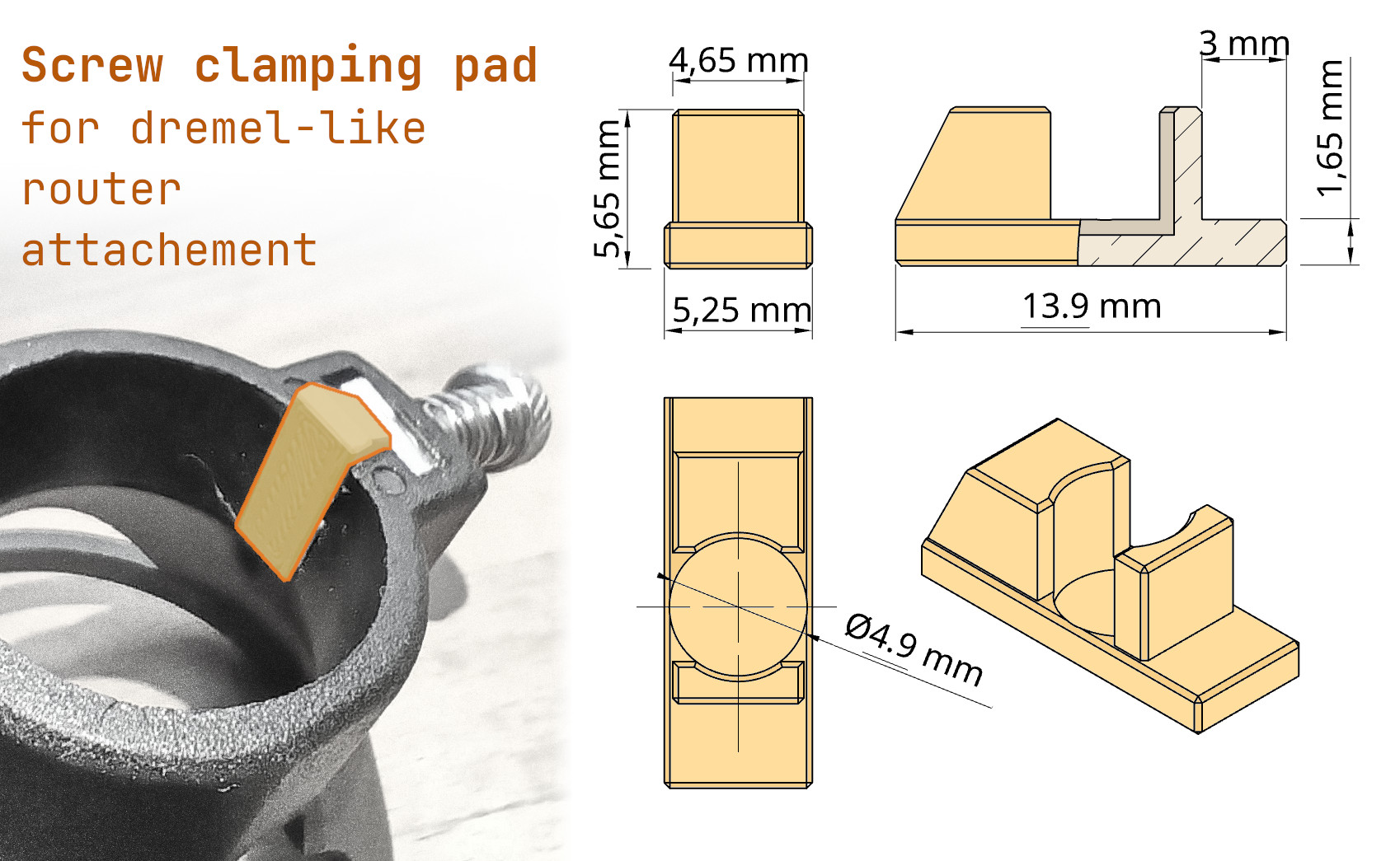 Screw clamping pad for dremel like router attachement by BjorGhull ...