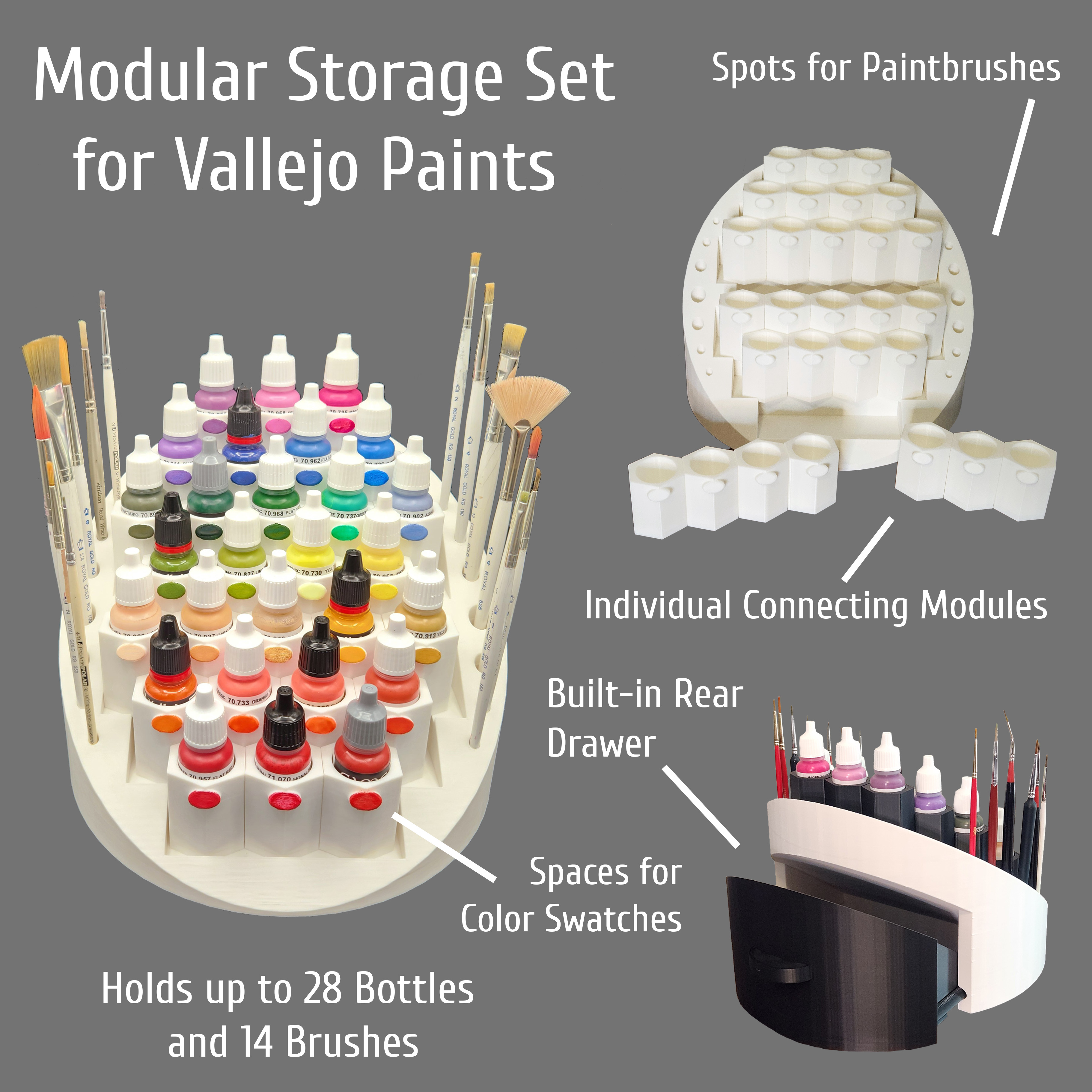 Small Modular Storage Set for Vallejo Paints- Holds 28 Bottles by ...