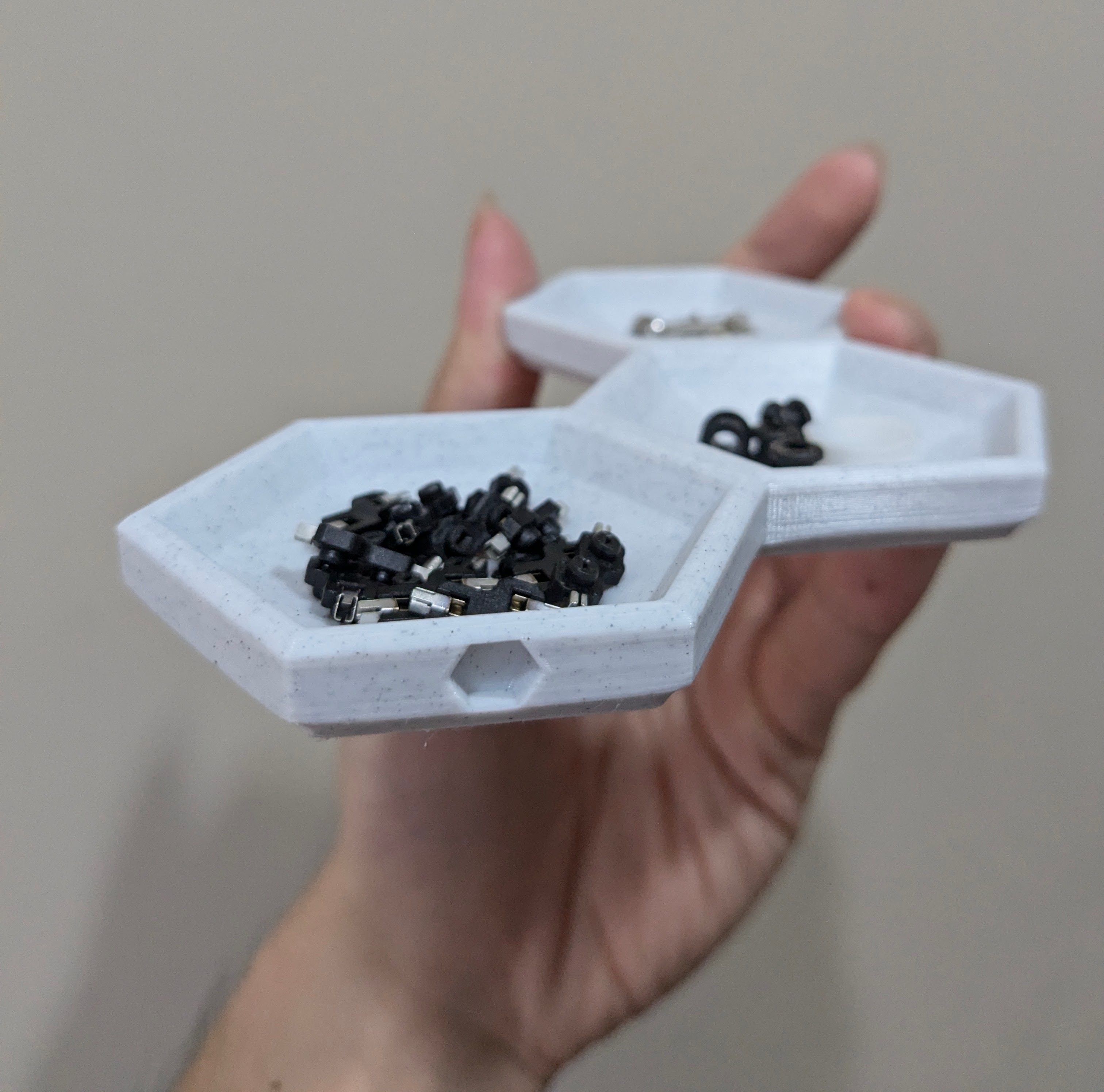 Expandable 3 sloped hexagon parts tray with sockets for magnets by ...