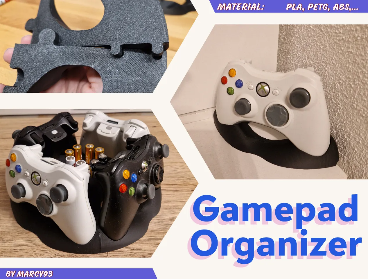 Gamepad Quad Stand (Xbox360 and Custom) + Battery storage integrated by ...