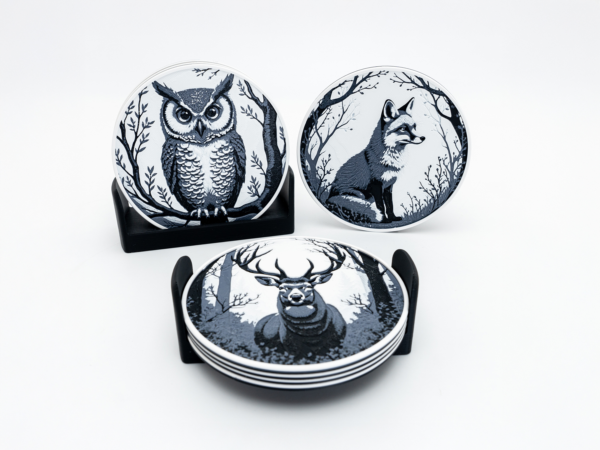 Midnight Forest Wildlife Coasters by Bamingo Design | Printables Store