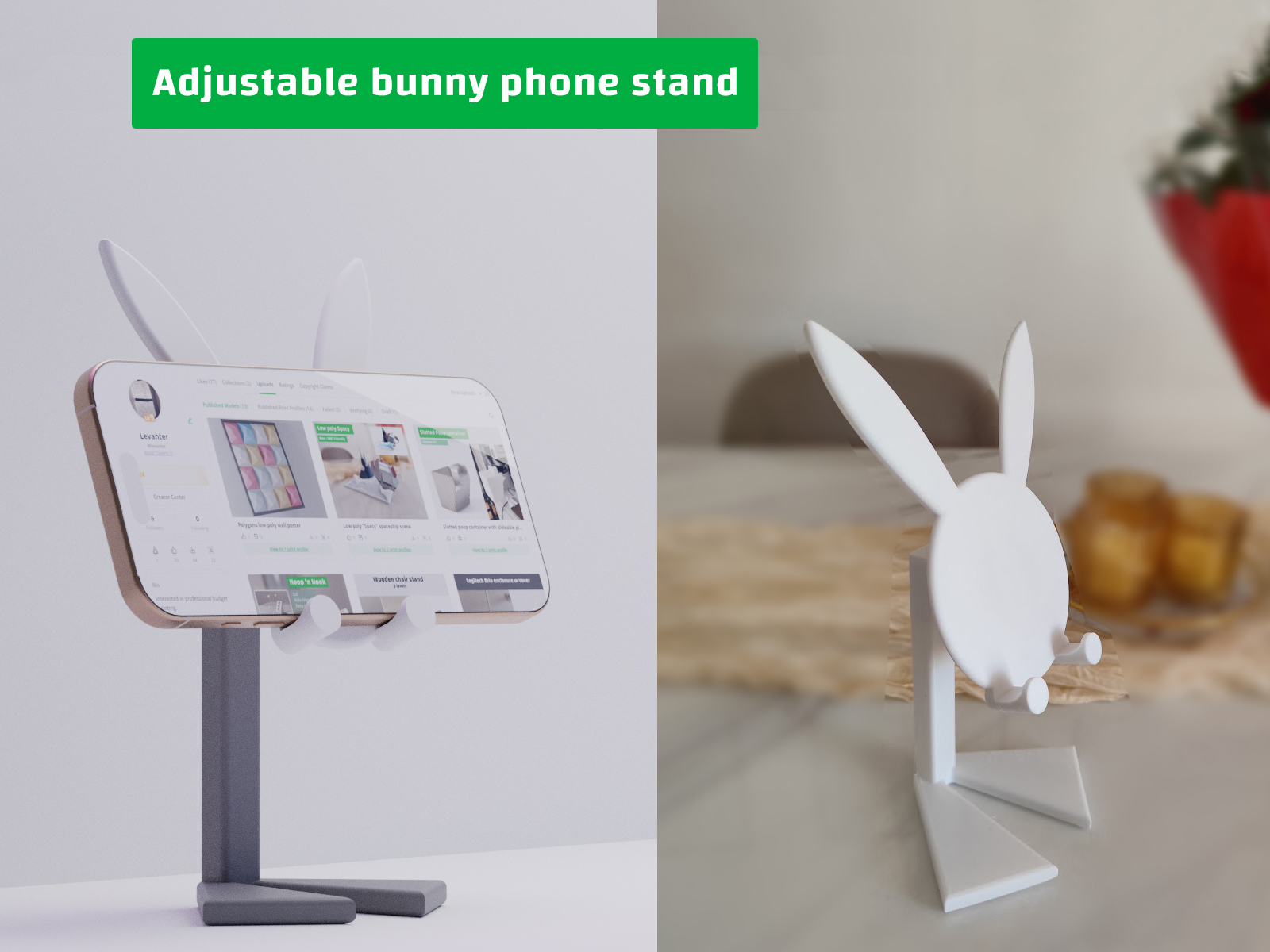Adjustable cute bunny phone stand - no extra hardware! by Levanter ...