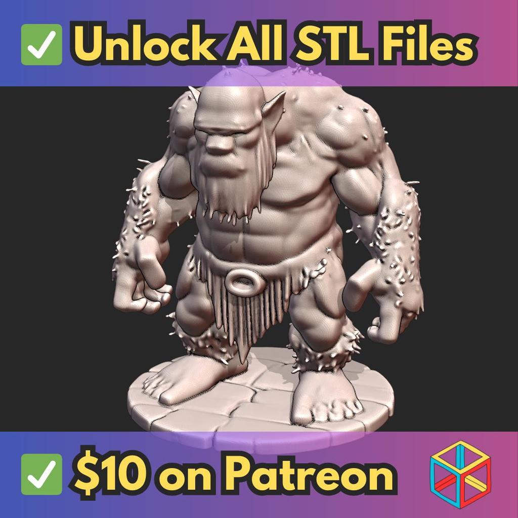 28mm DND Hairy Ogre Troll Fantasy Miniature MineeForm FDM 3D Print STL ...