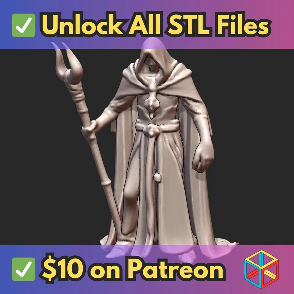 28mm DND Dark Mysterious Mage with Staff Fantasy Miniature MineeForm ...