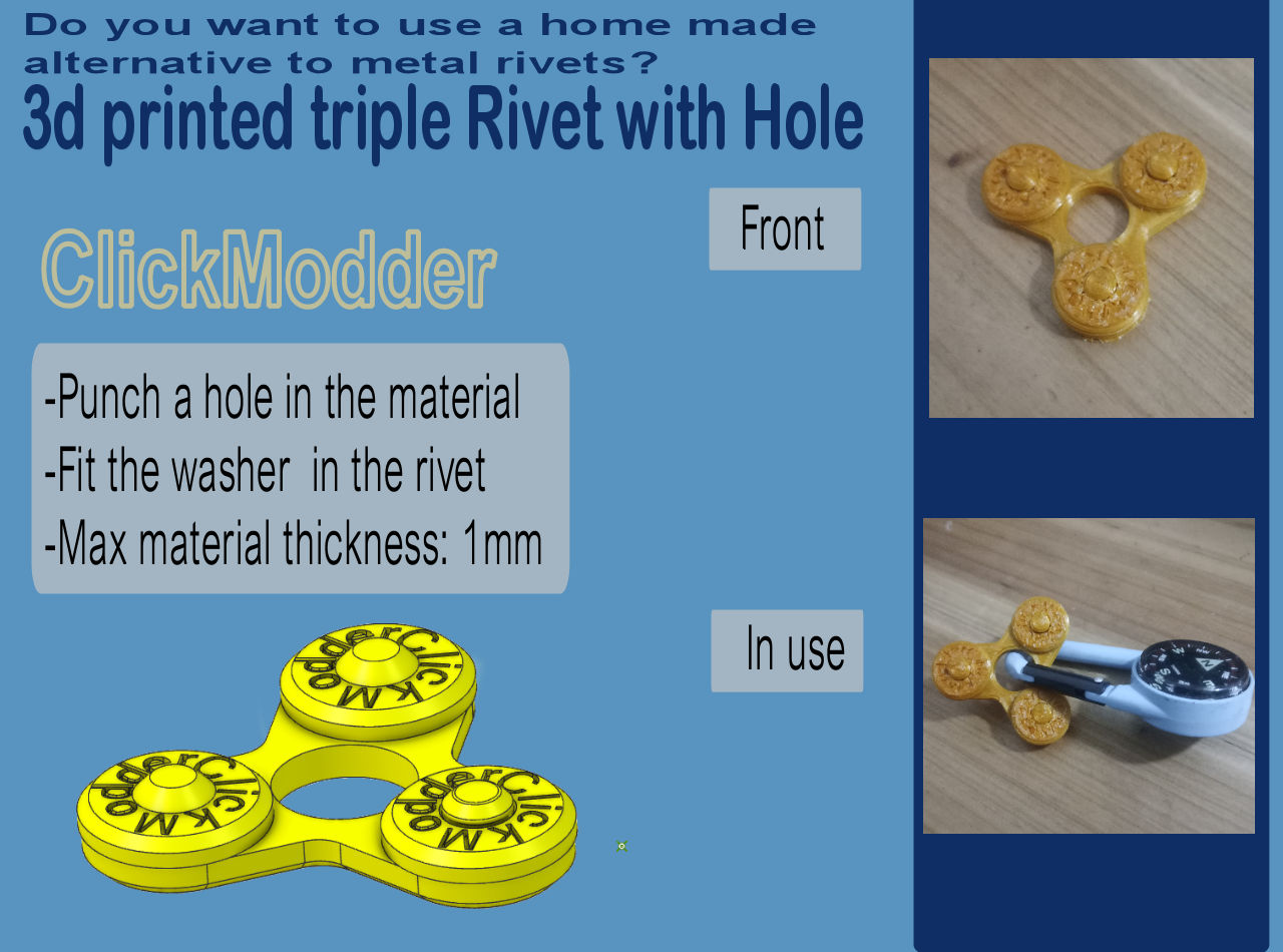 Triple rivet with hole by ClickModder | Download free STL model ...