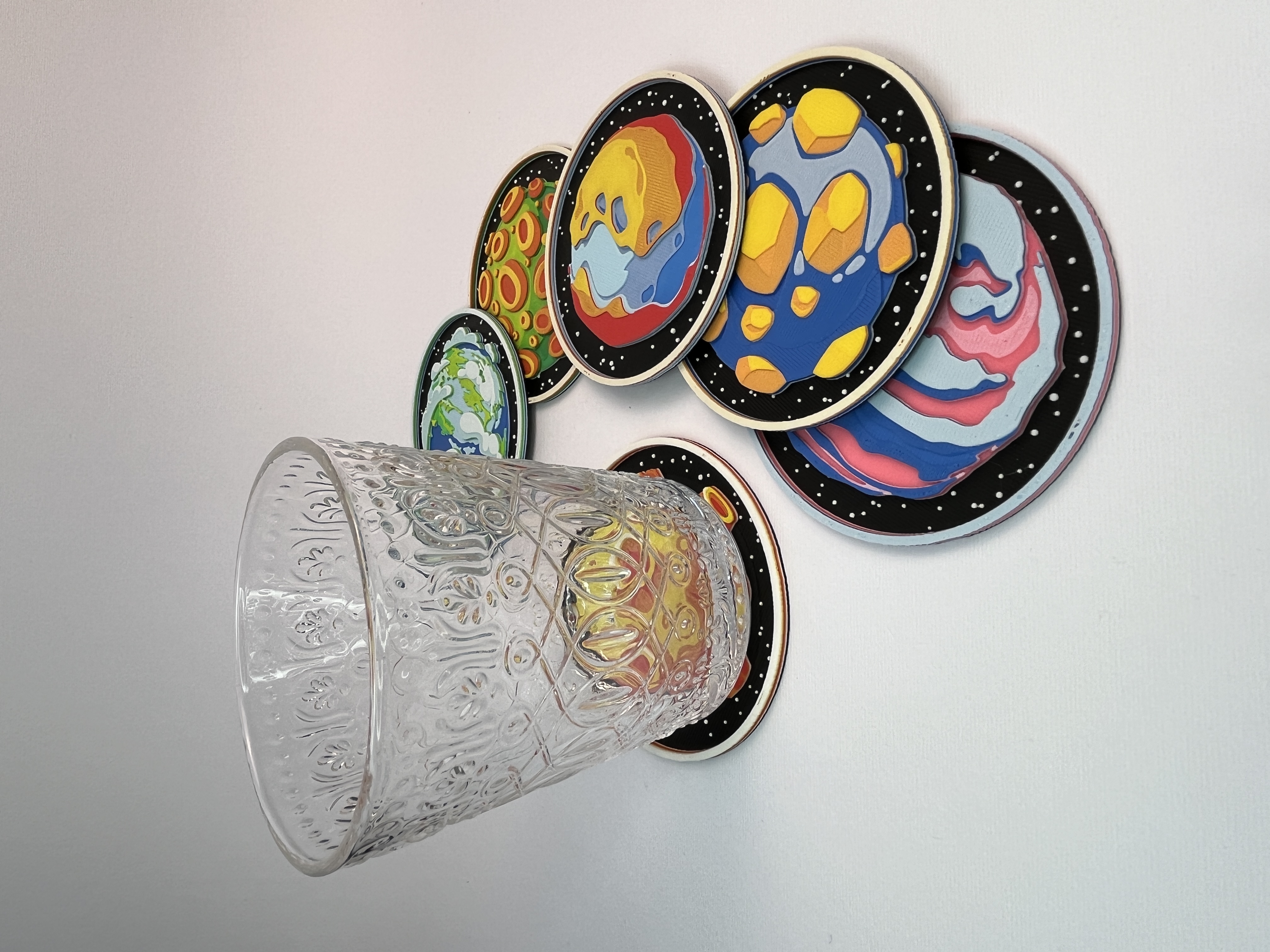 Planets Space Coasters, set of 6 + Coaster Holder by Valeria Momo ...