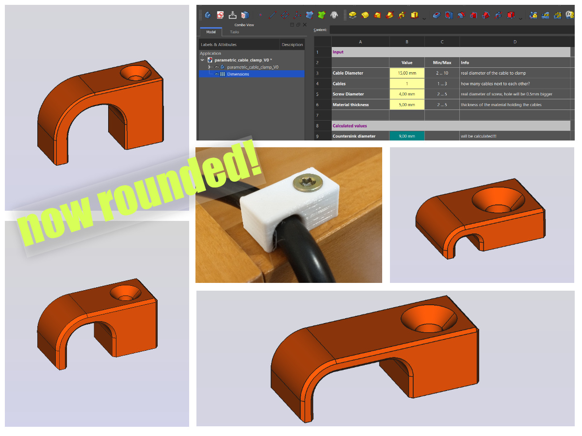 Parametric cable clamp/clip for countersunk screws [FreeCAD] by JGW ...