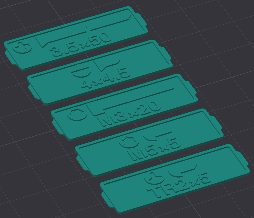 Parametric (OpenSCAD), mix and match fastener labels for Gridfinity ...