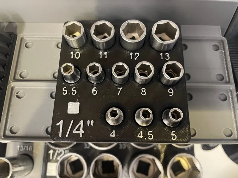 socket holder 4-13 metric 1/4" drive ratchet, gridfinity by Richard Schalander | Download free ...