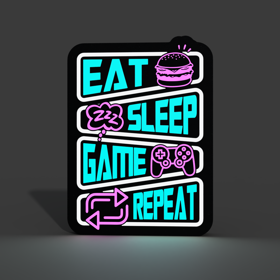 Eat Sleep Game Repeat Lightbox LED Lamp by braga3dprint | Printables Store