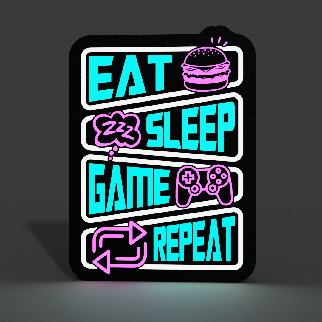 Eat Sleep Game Repeat Lightbox LED Lamp by braga3dprint | Printables Store