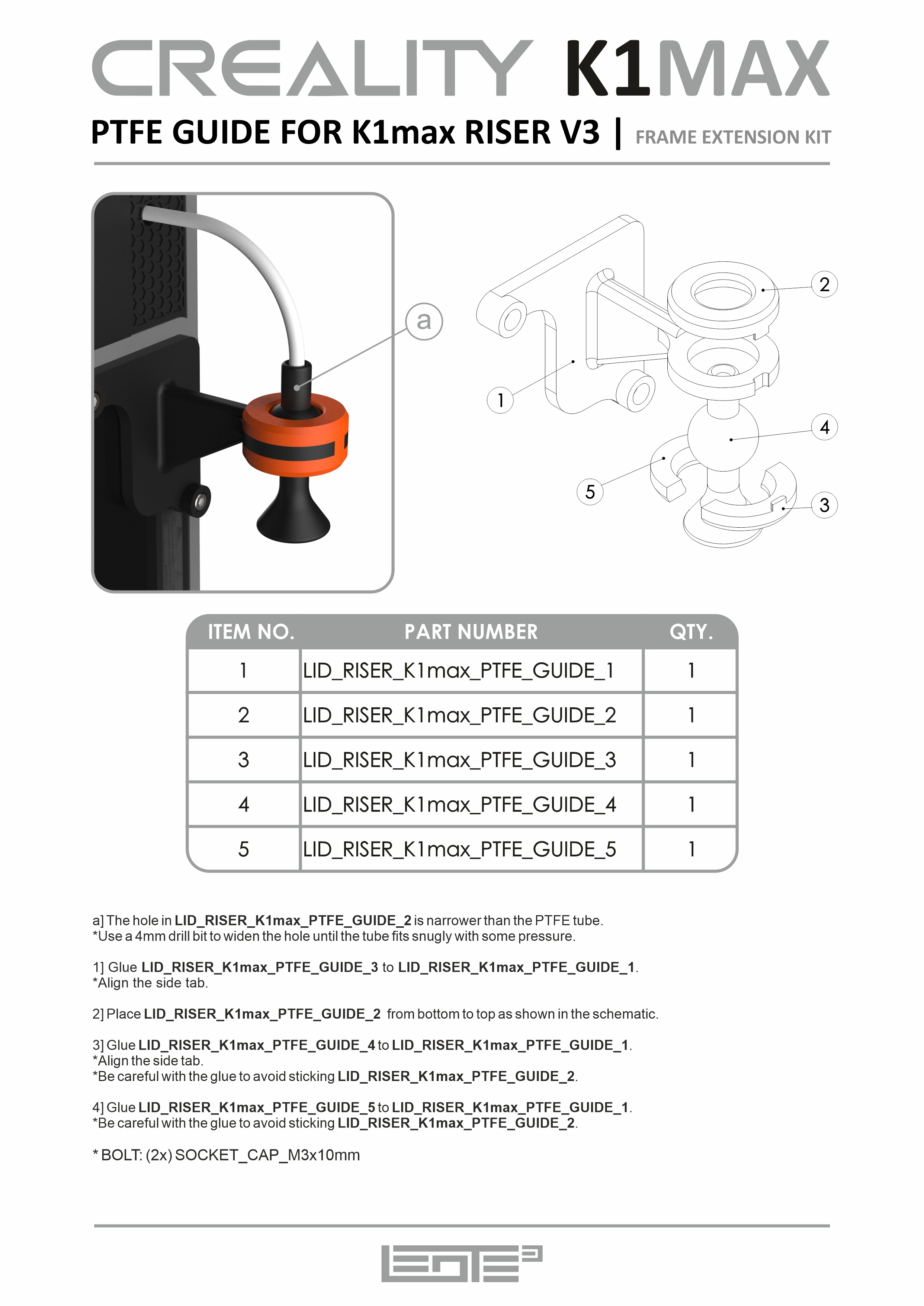 CREALITY K1max - PTFE TUBE GUIDE [FOR K1max LID RISER V3 - FRAME ...