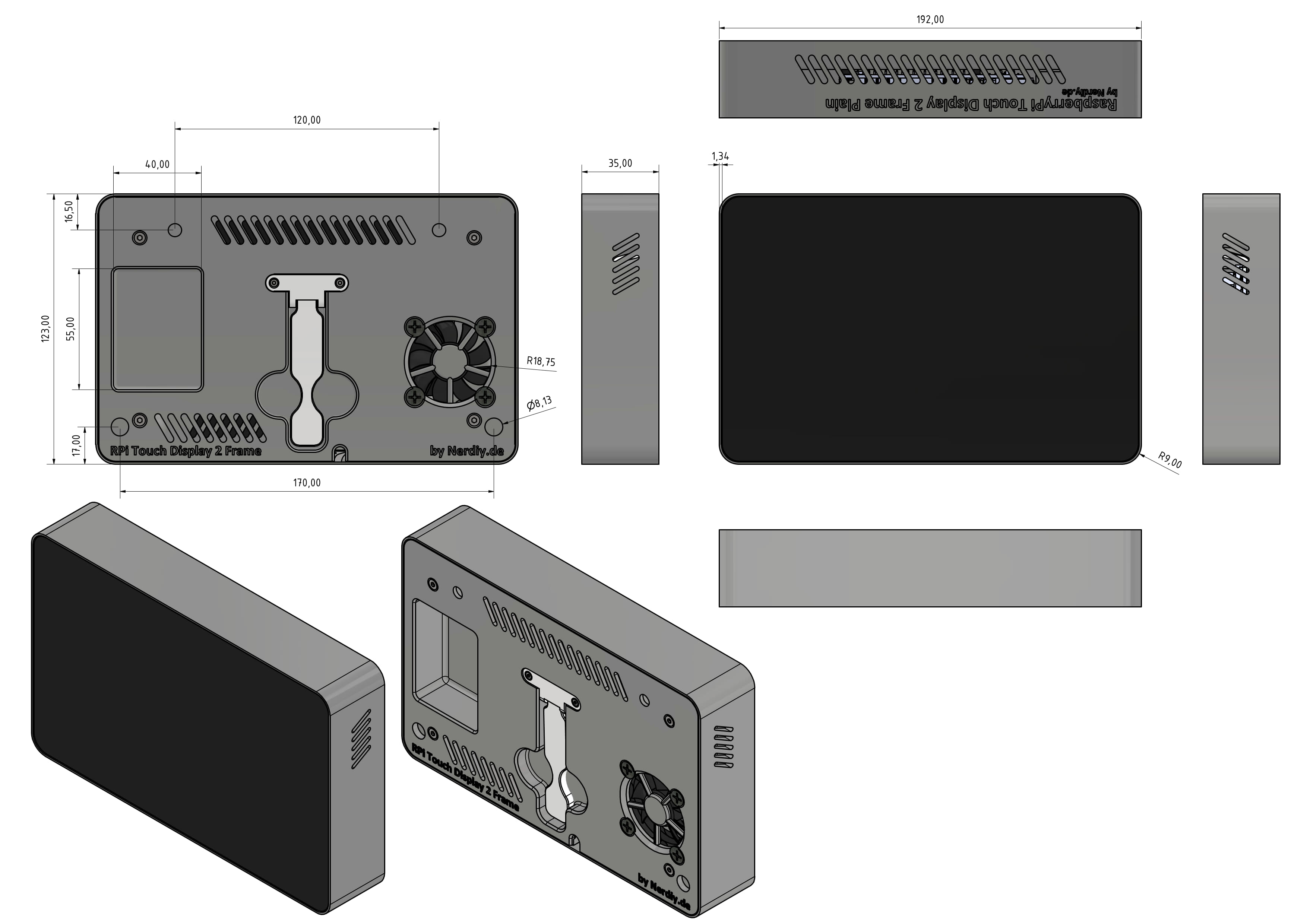 Raspberry Pi Touch Display 2 Frame Plain - Horizontal by Nerdiy.de | Download free STL model ...