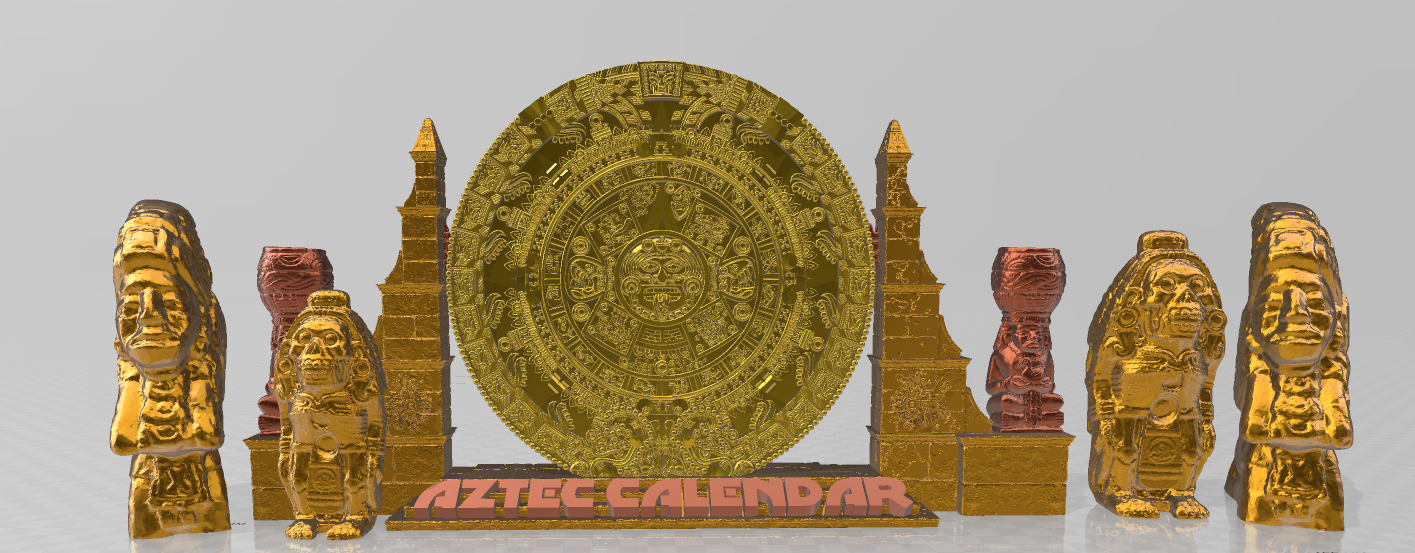 Aztec calendar (Aztec sun stone) Spanish-Piedra del Sol . DIORAMA WITH ...