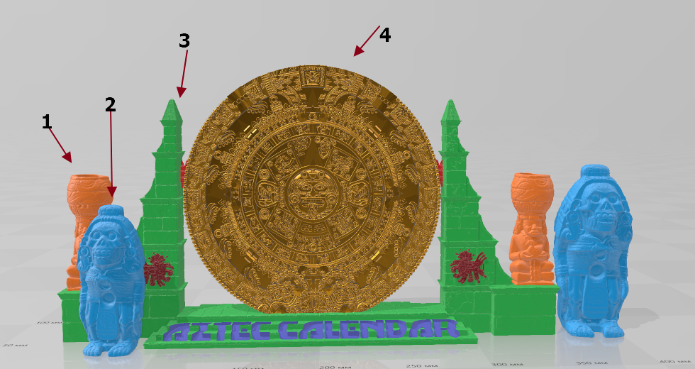 Aztec calendar (Aztec sun stone) Spanish-Piedra del Sol . DIORAMA WITH ...
