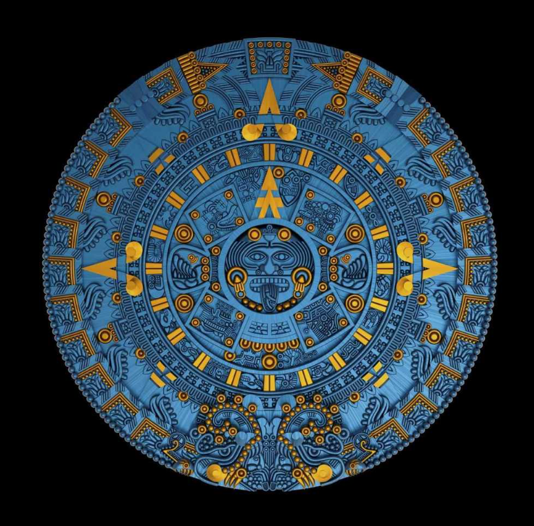 Aztec calendar (Aztec sun stone) Spanish-Piedra del Sol . DIORAMA WITH ...