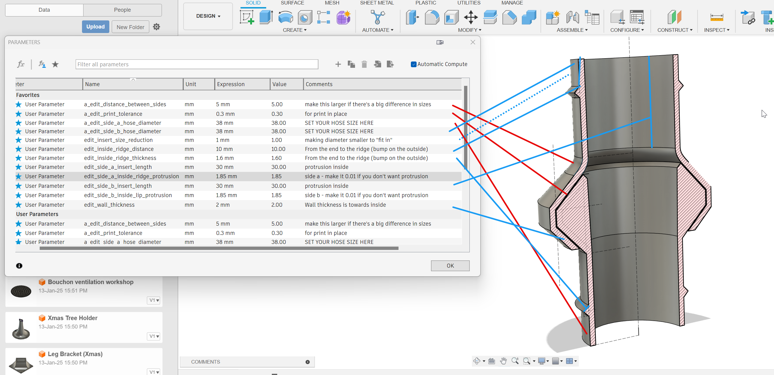 Parametric Rotating Vacuum Hose Adapter Print In Place And Custom