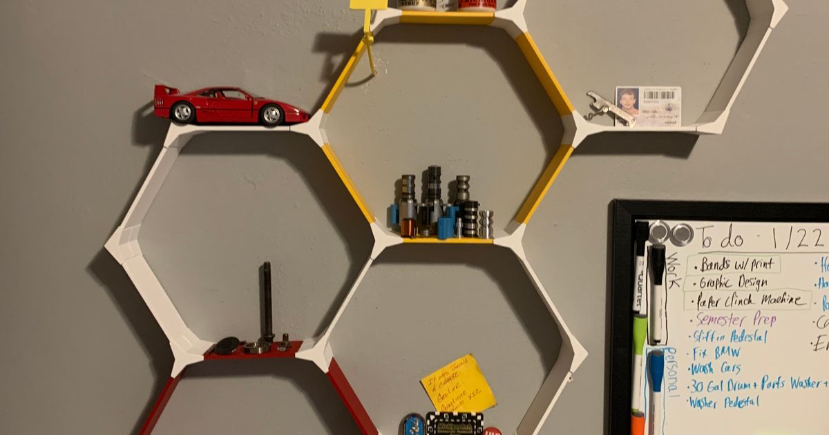 Strong fully 3D printed 10.25" hexagonal shelf system by Mitchell Takes ...