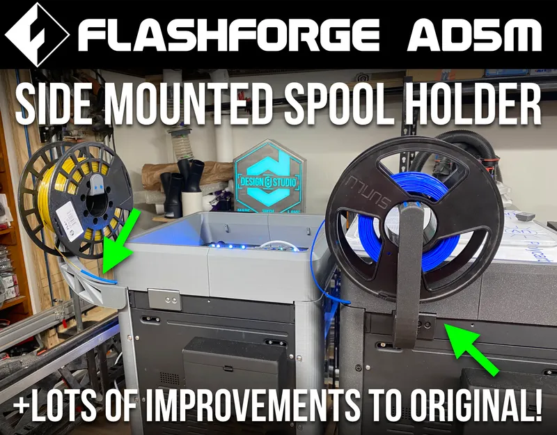 Flashforge Adventurer 5M (AD5M) IMPROVED, SIDE-MOUNT Spool Holder ...