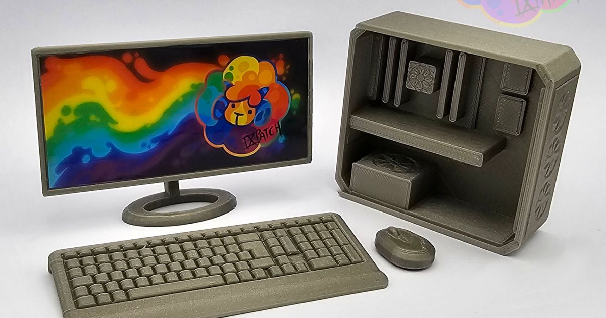 Tiny PC with Sliding Side Panel, Monitor, Keyboard, and Mouse por ...