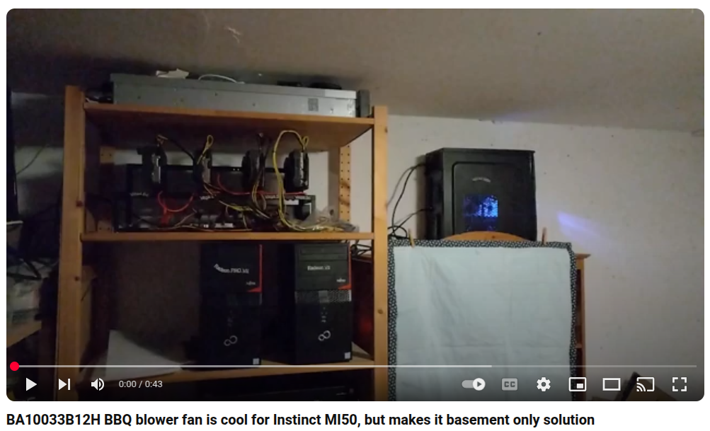 Shroud for AMD Instinct MI50 workstation GPU and BA10033B12H BBQ blower ...