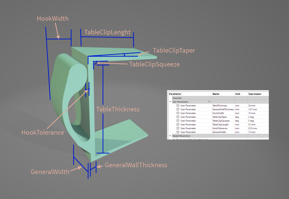 Parametric Everything Table Hook by unipear | Download free STL model ...