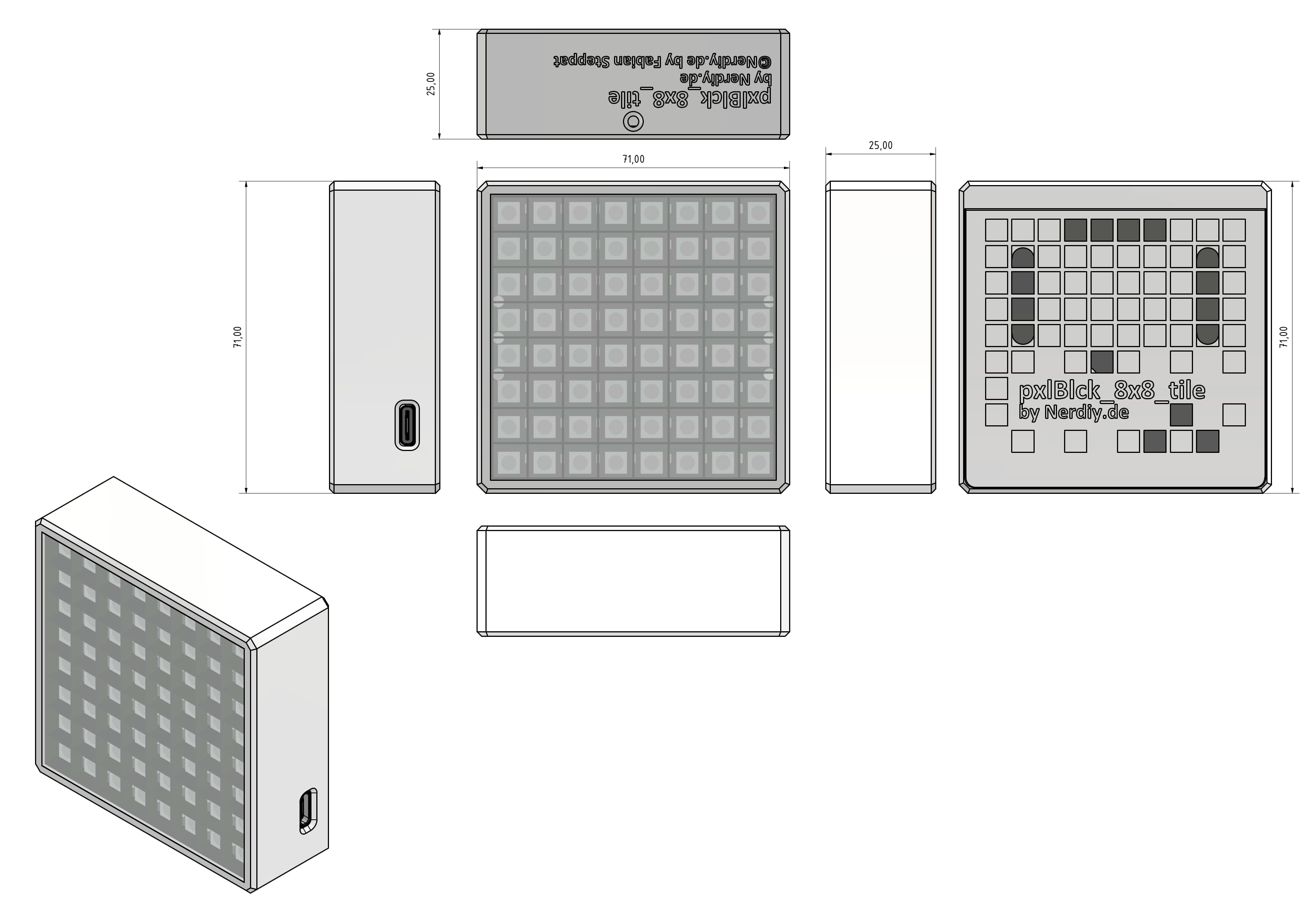 pxlBlck 8x8_tile - Housing for a 8x8 WS2812 LED Matrix by Nerdiy.de by ...