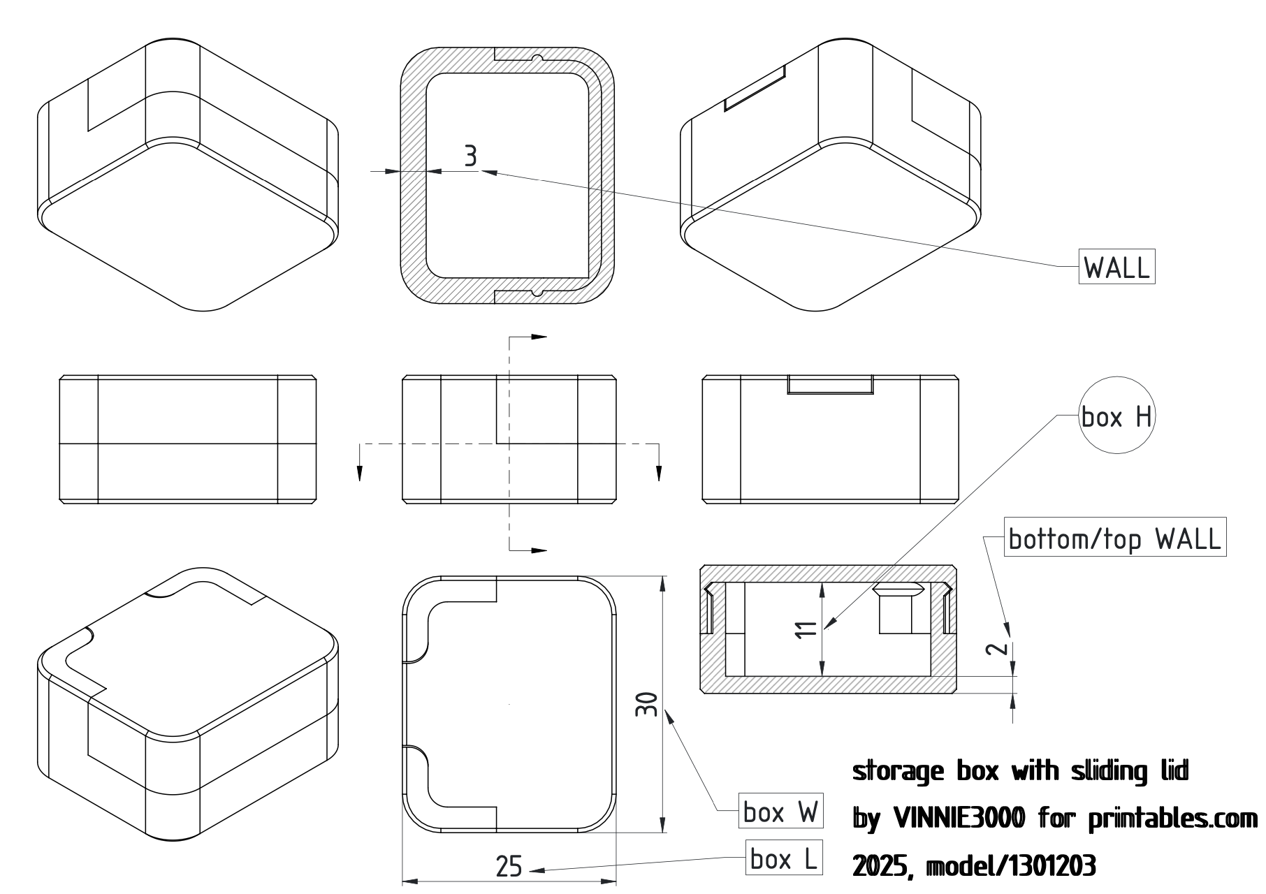 storage boxes with sliding lid (in all sizes, parametric - FreeCAD 1.0. ...