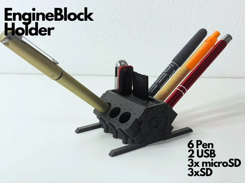 V8 Engine Block Pen Holder (USB, SD, microSD) by Stenly_G | Download ...