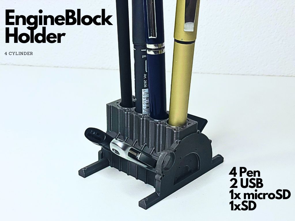 V8 Engine Block Pen Holder (USB, SD, microSD) by Stenly_G | Download ...