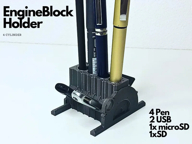 V8 Engine Block Pen Holder (USB, SD, microSD) by Stenly_G | Download ...