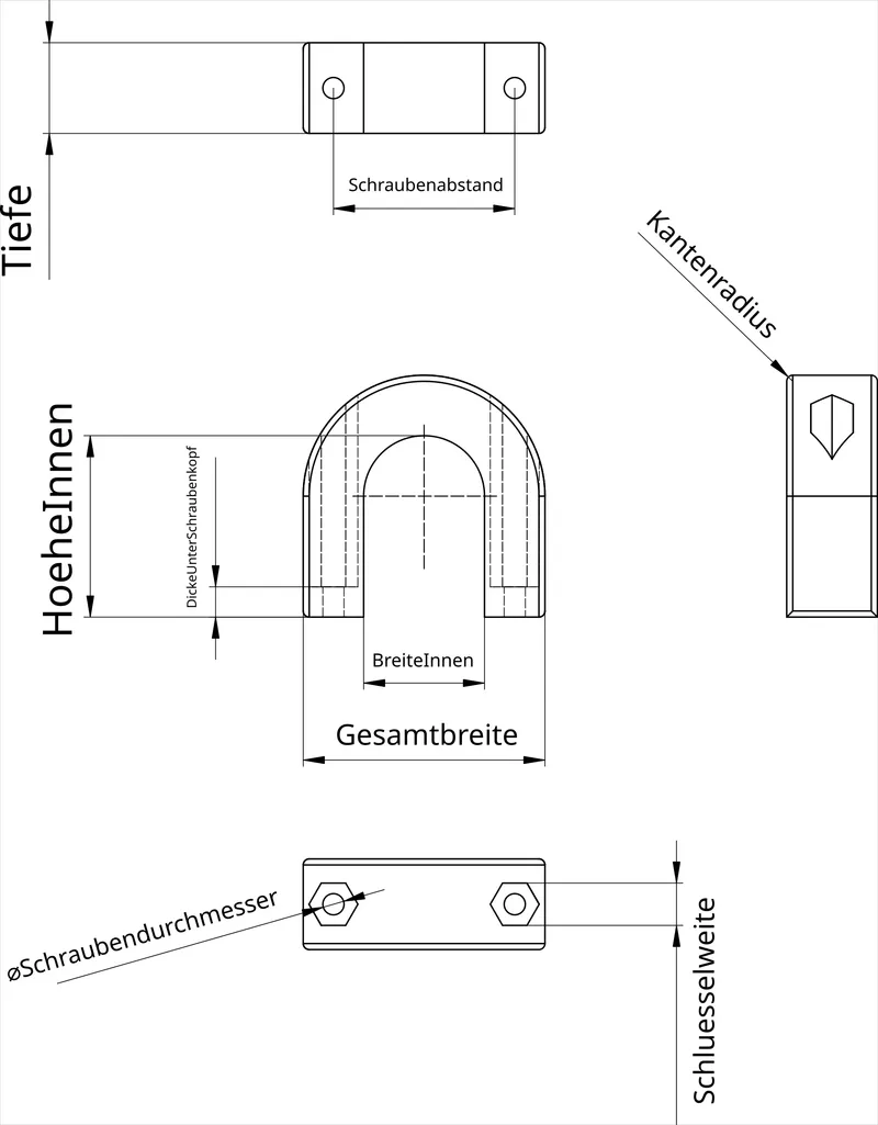 U-Clamp U-Schelle (FreeCAD) HexNut-Version - fully parametric by KaPuLi ...