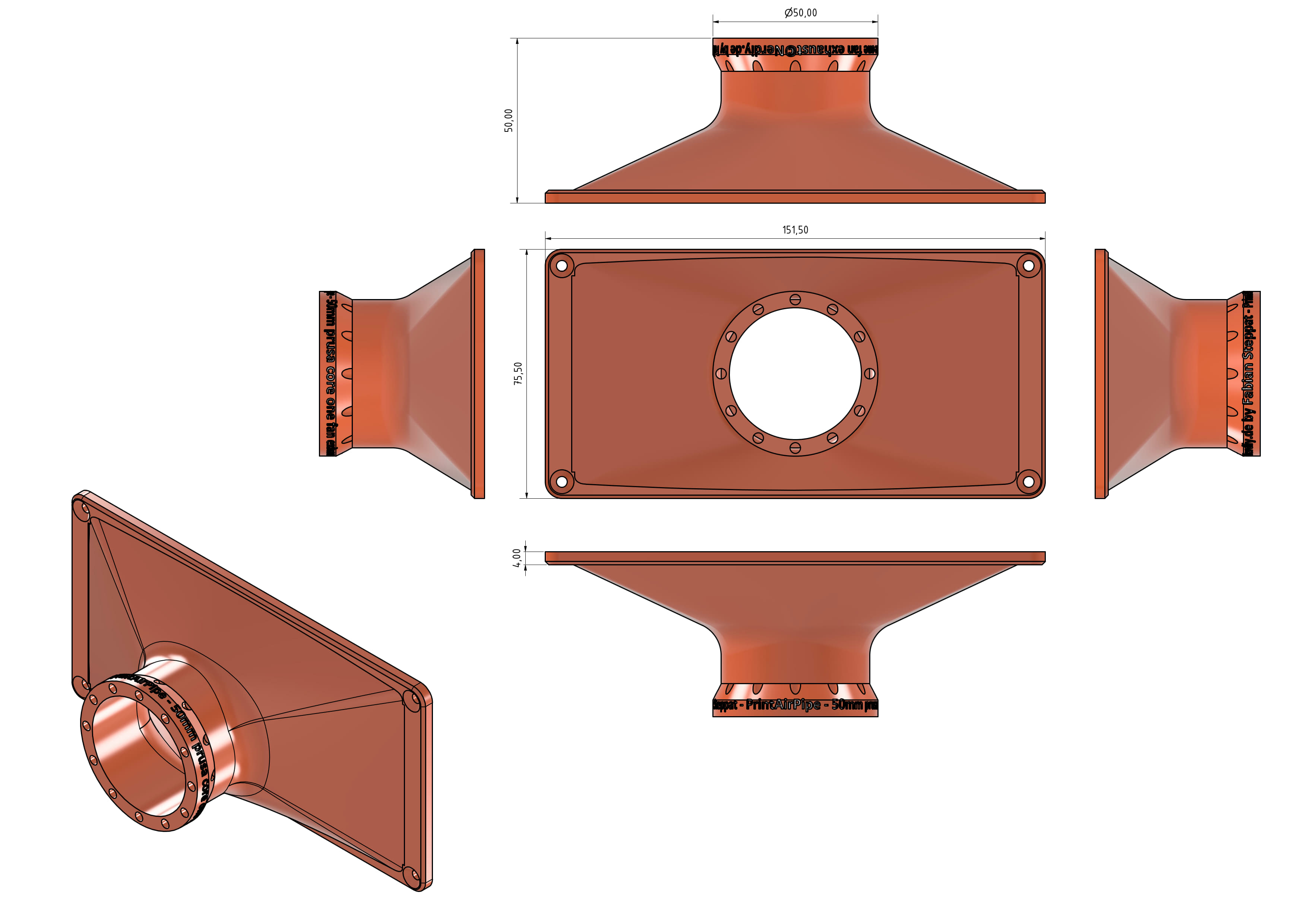 PrintAirPipe - 50mm Prusa CORE One fan exhaust connector by Nerdiy.de ...