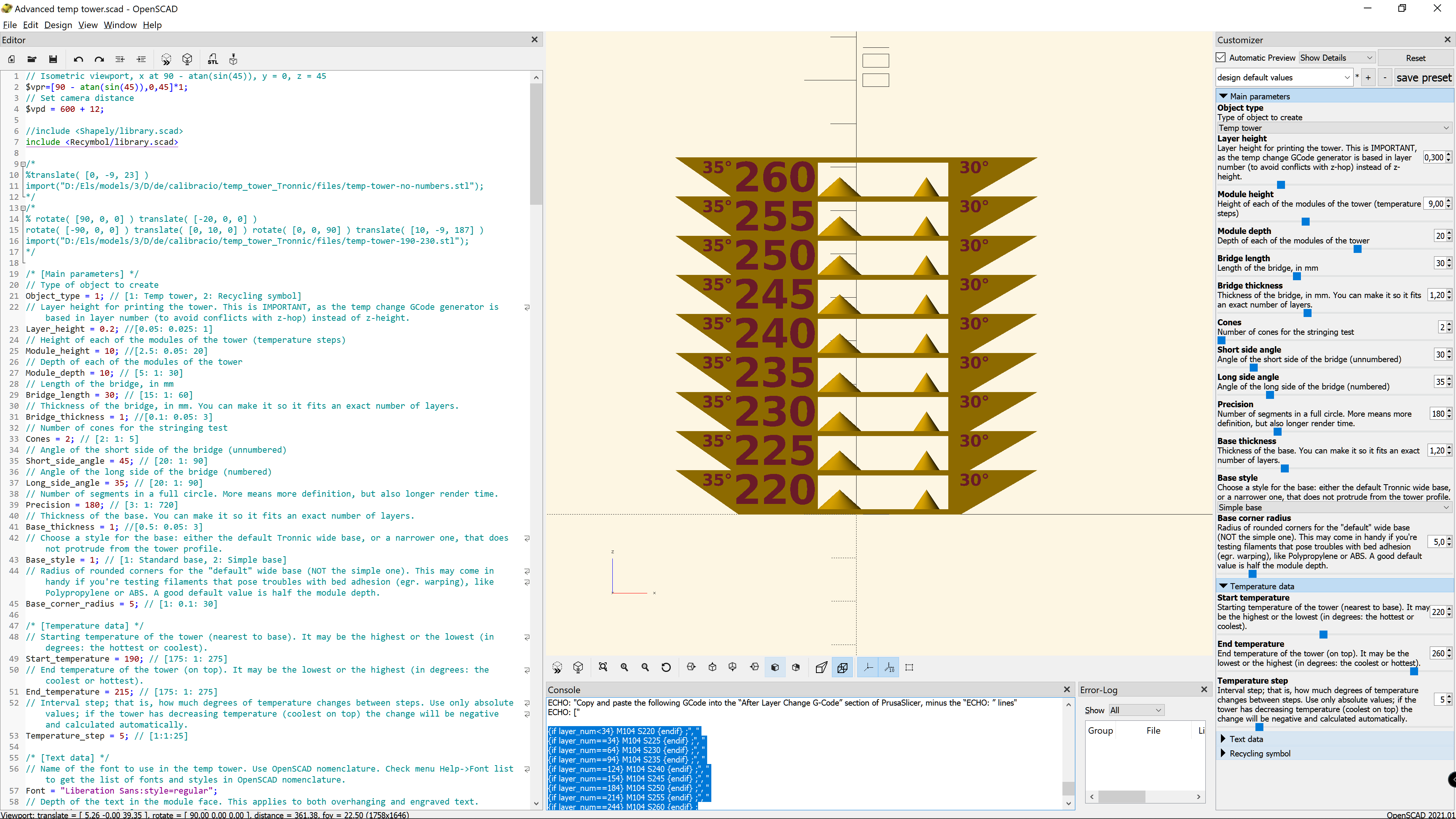 Parametric temperature & bridging tower + G-Code generator by Xavier ...