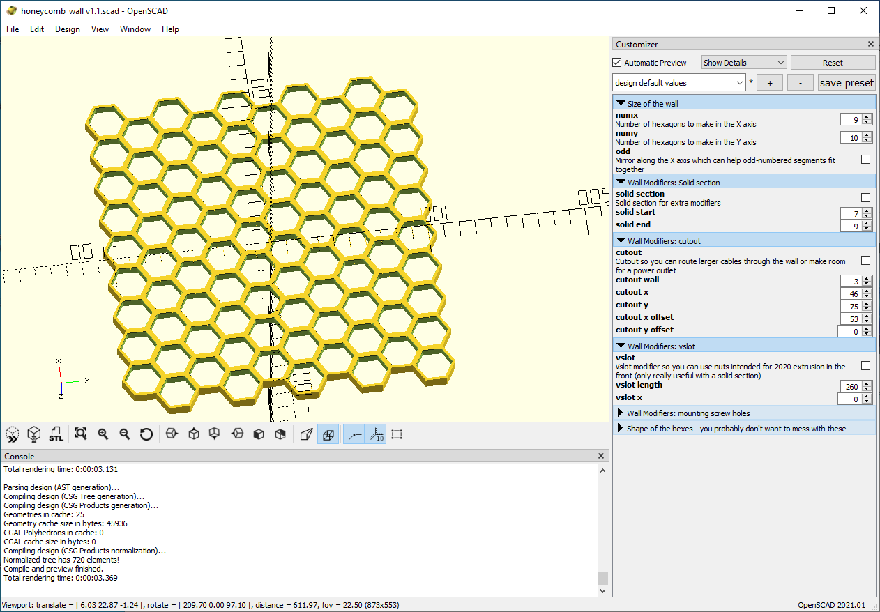 OpenSCAD Parameterized Honeycomb Storage Wall von Wireheadarts | Kostenloses STL-Modell ...