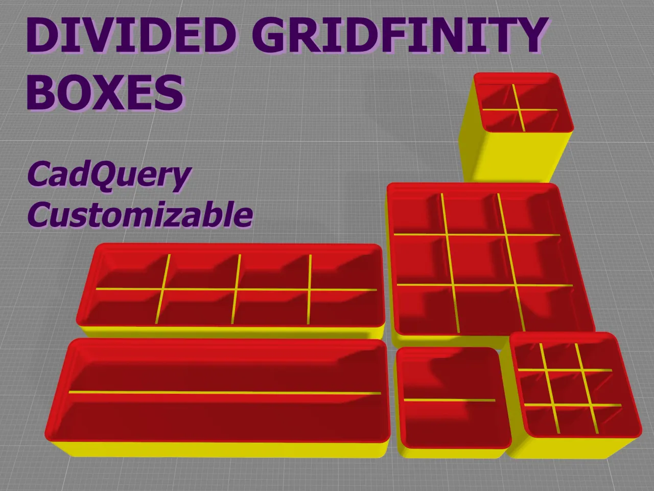 Divided Gridfinity Boxes (CadQuery Customizable) by jdegs | Download ...