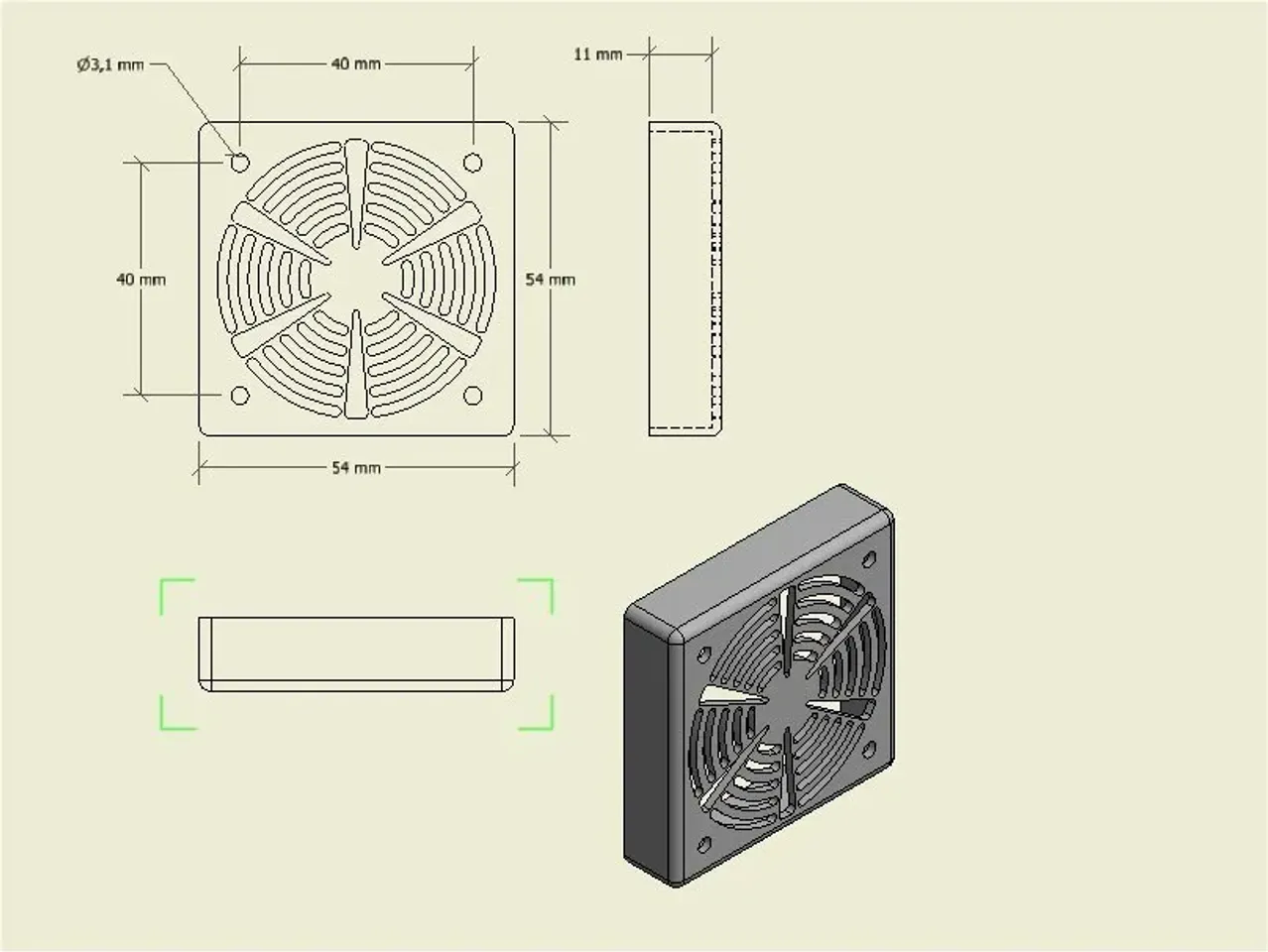 Fan cover & fan grill to suit 50mm fan by Phil M | Download free STL ...