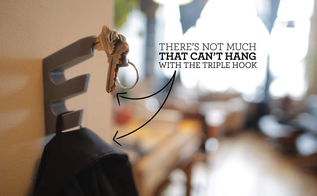 Triple Hook with Key Holder by 3DBrooklyn | Download free STL model ...